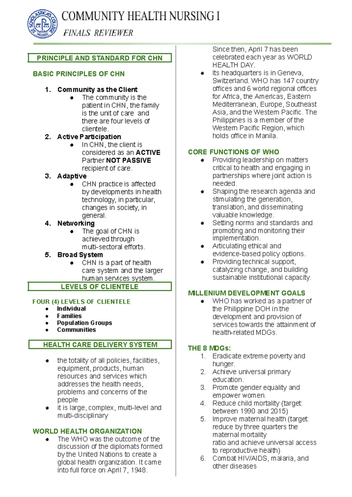 CHN- Finals - Notes - PRINCIPLE AND STANDARD FOR CHN BASIC PRINCIPLES ...