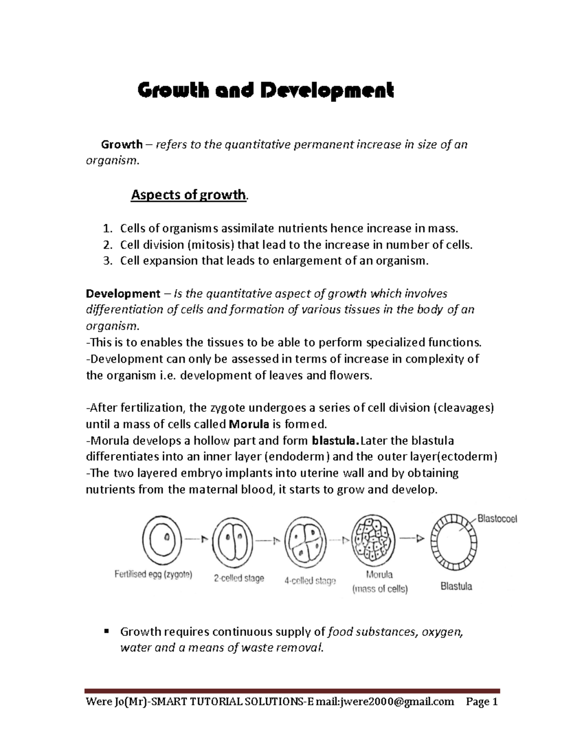 BIO3- Growth & Development-1 - Growth and Development Growth – refers ...