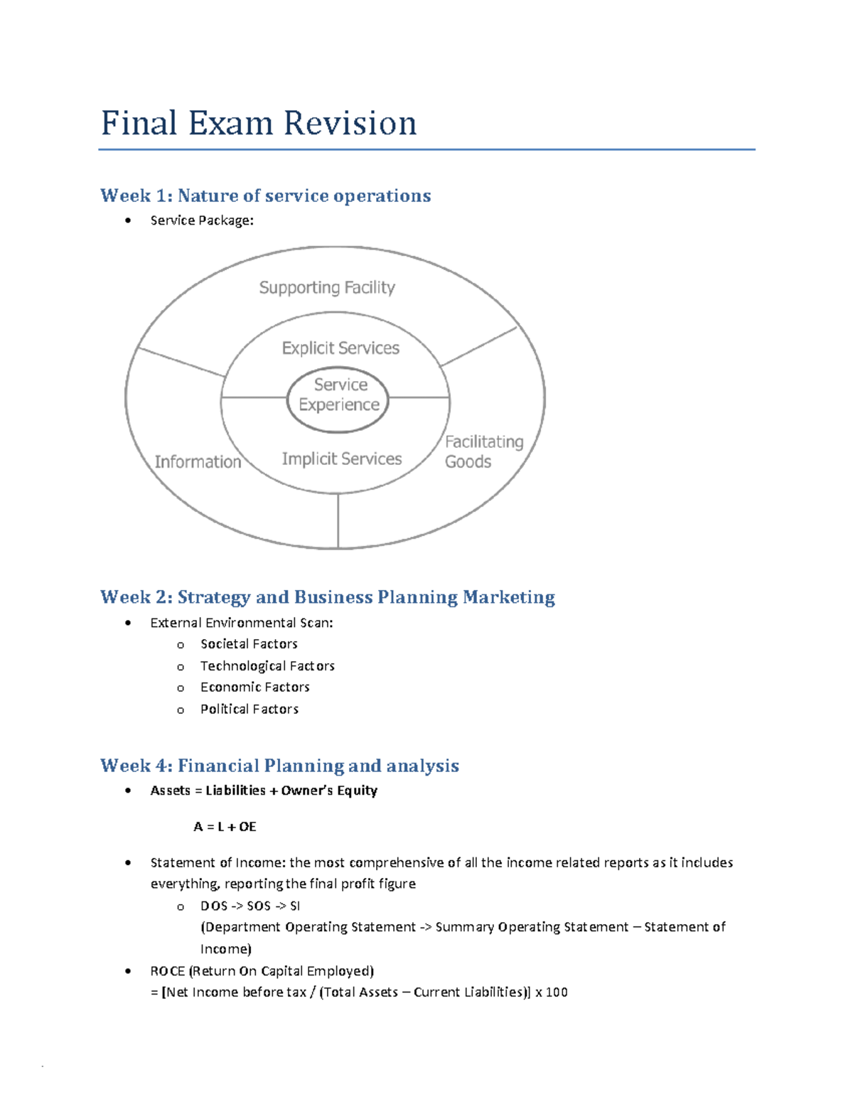 Final Exam Revision - Final Exam Revision Week 1: Nature of service ...