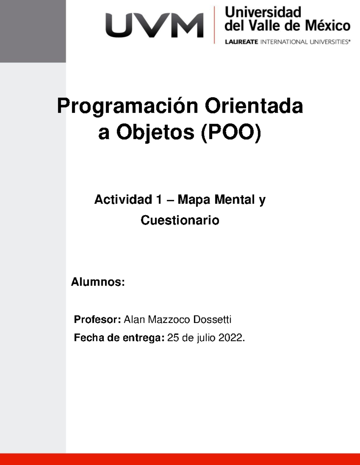 Act.1 Mapa Mental POO - Actividad 1 - Programación Orientada a Objetos (POO) Actividad 1 – Mapa ...