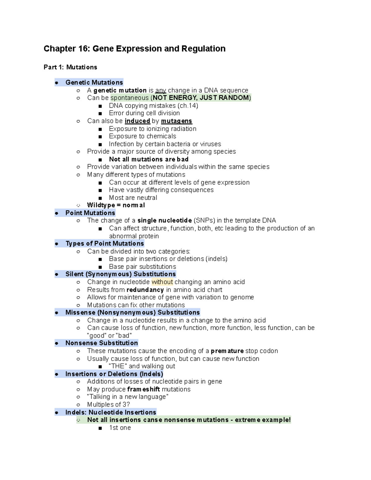 Bio 111 chapter 16 - Dr. Angela Hawkins - Chapter 16: Gene Expression ...