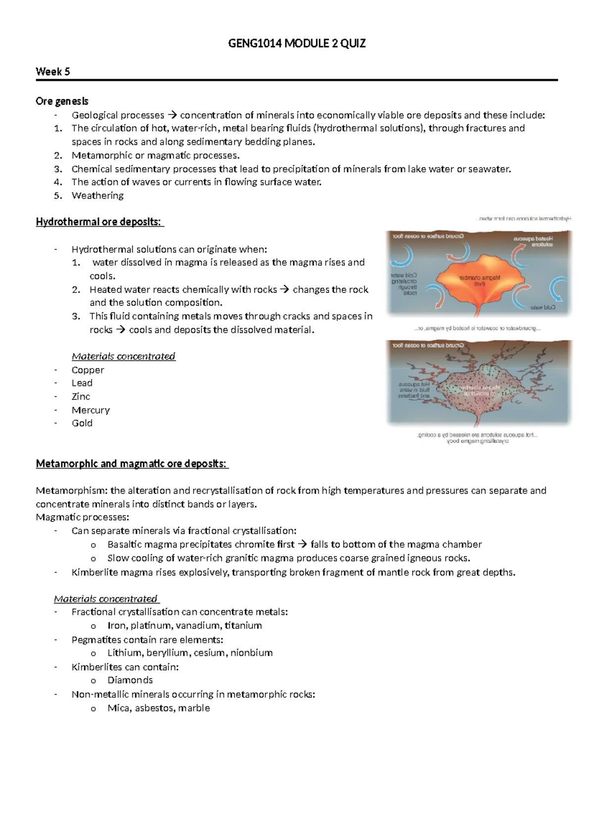 GENG1014 Module 2 QUIZ - GENG1014 MODULE 2 QUIZ Week 5 Ore genesis ...