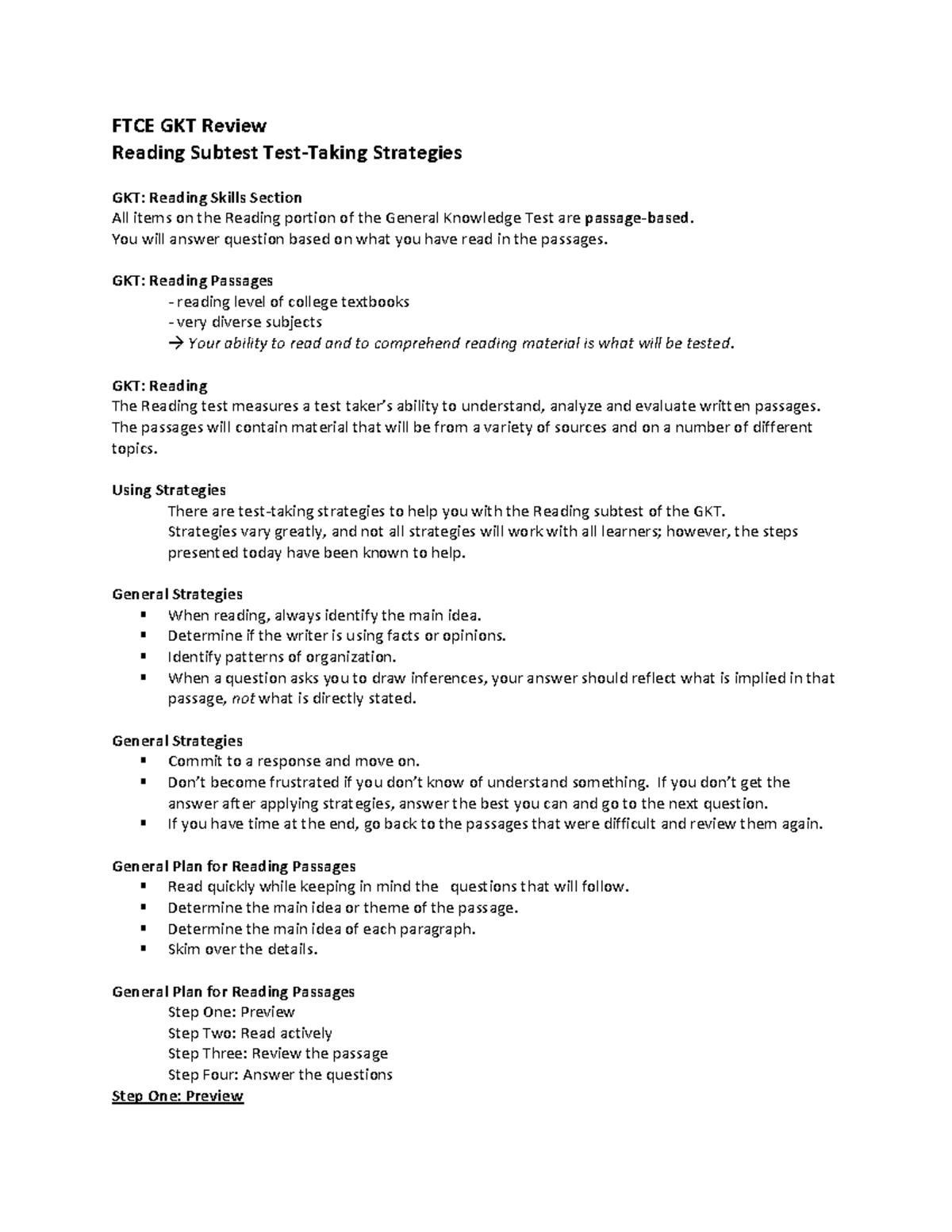 FTCE GKT Strategies - Reading - FTCE GKT Review Reading Subtest Test ...