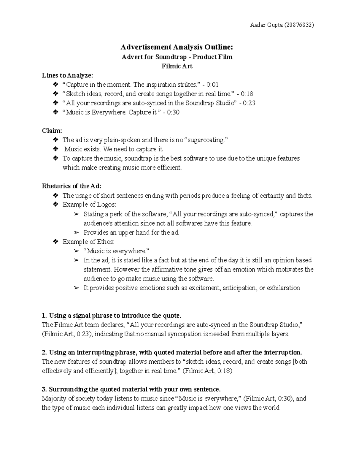 Advertisement Analysis Proposal - Aadar Gupta (20876832) Advertisement ...