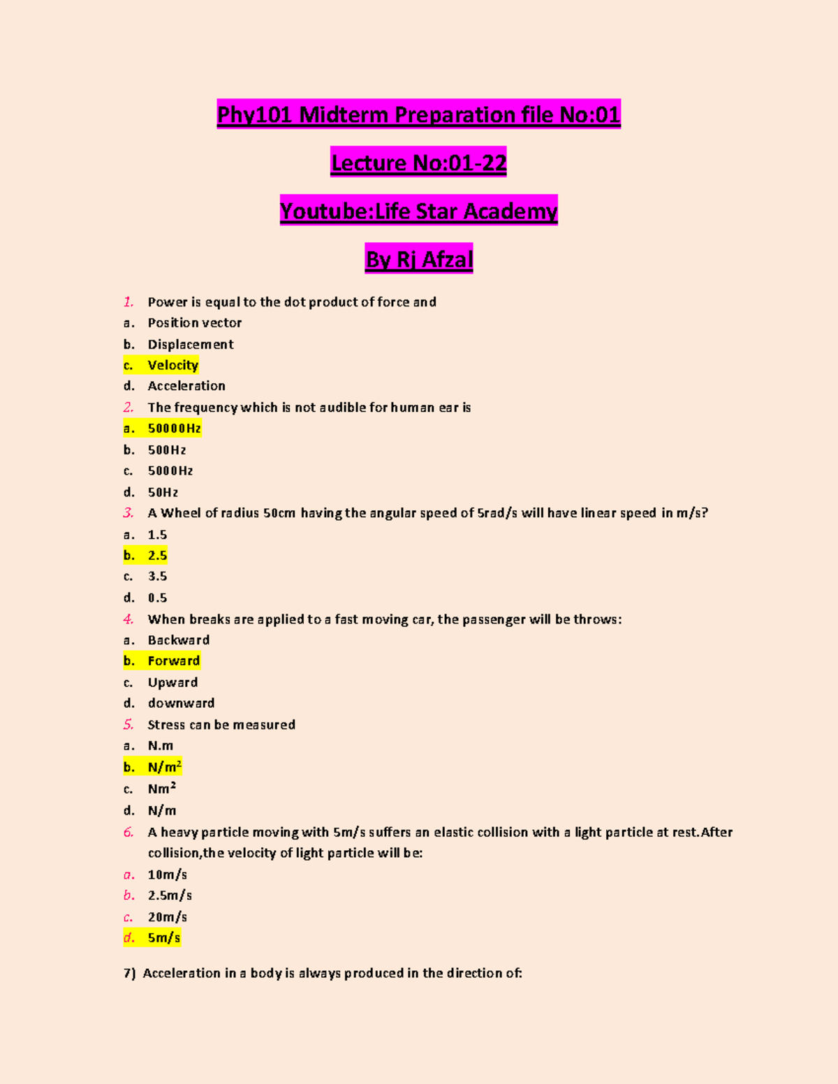 PHY101 mega file midterm - Phy101 Midterm Preparation file No: Lecture No:01- Youtube:Life Star ...