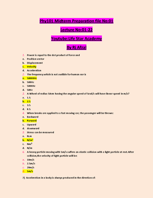 PHY101 sample paper - Sample paper Physics (PHY101) Exam Type: - Final/End Term Paper Course ...