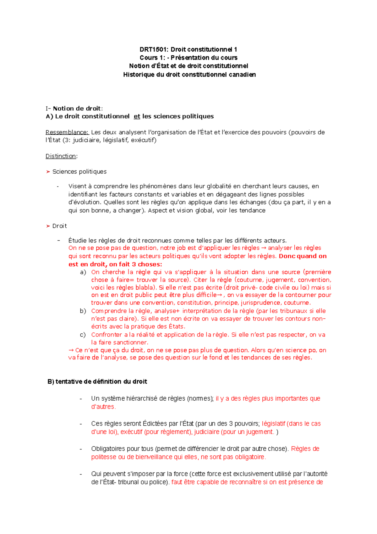 DRT1501 Cours 1 - Faculté de droit - DRT1501: Droit constitutionnel 1 ...