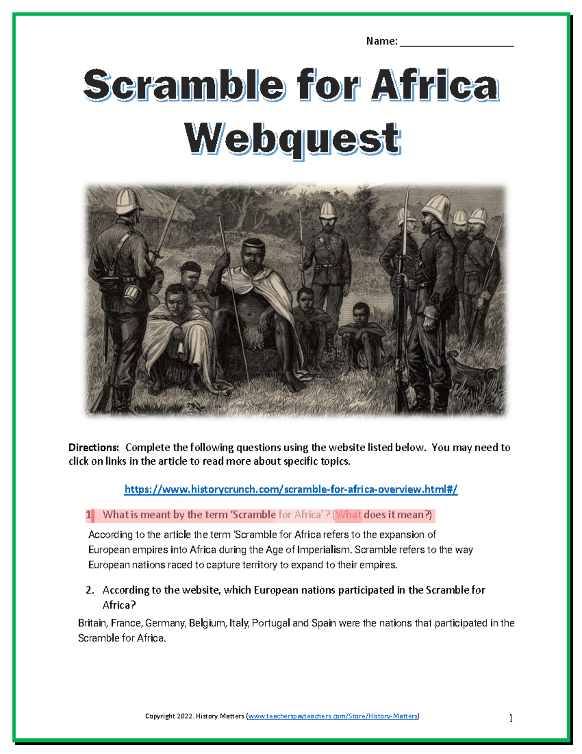 Kami Export - Sienna Hardy - Scramble for Africa Webquest - Directions ...