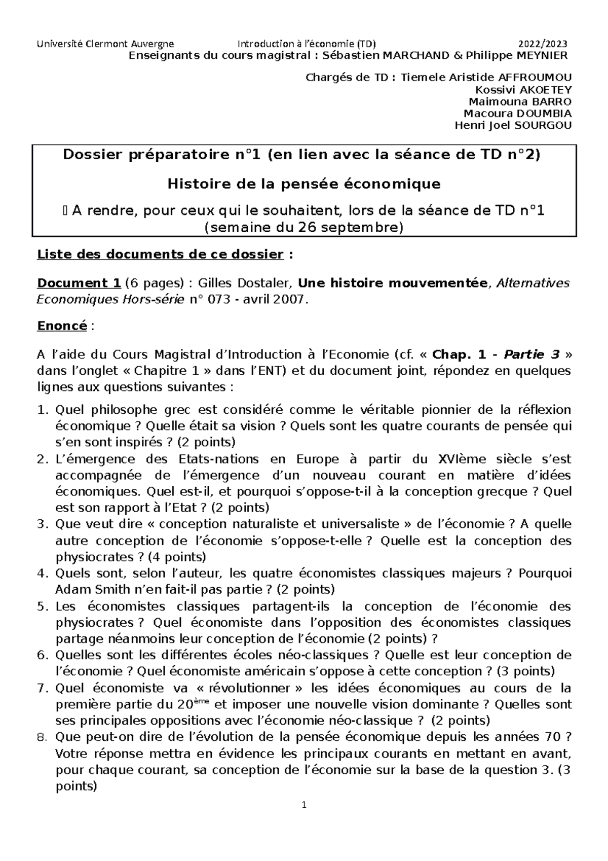 Économie - Dossier de TD1 - Enseignants du cours magistral : Sébastien ...