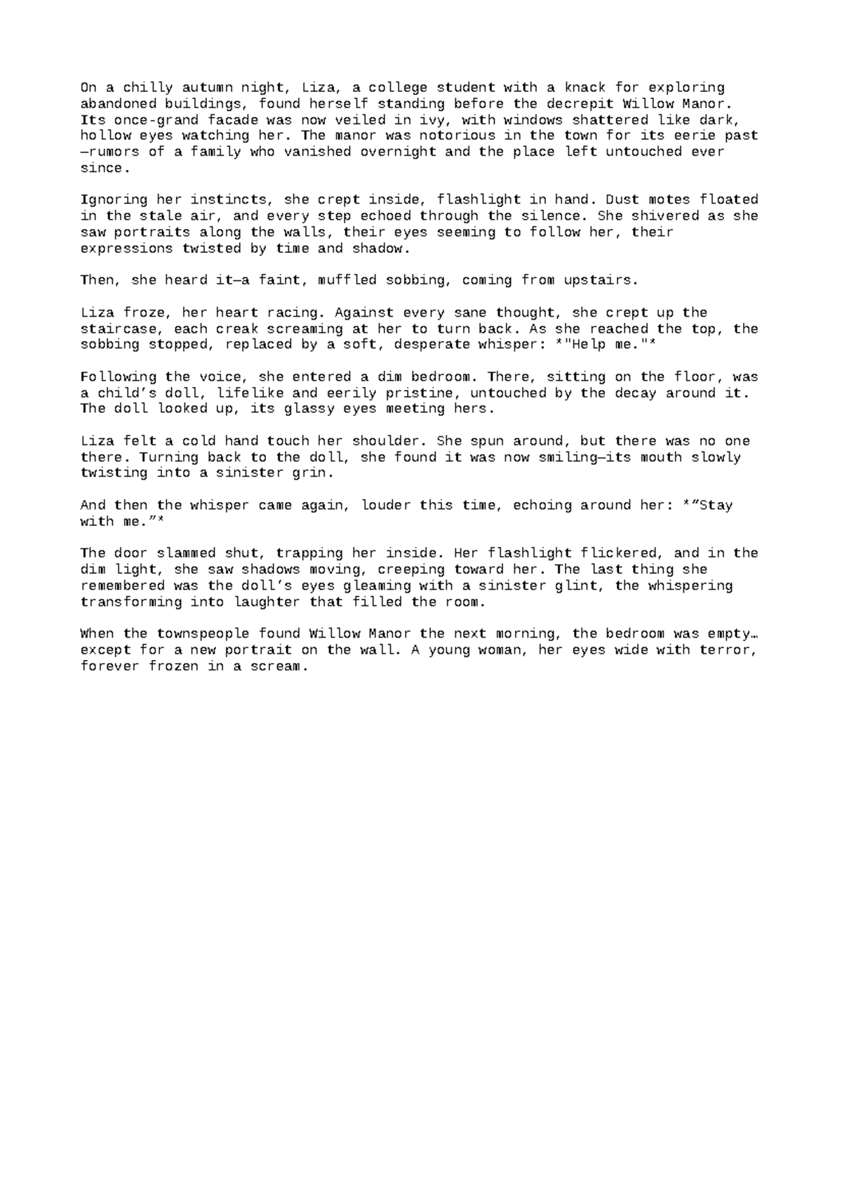 H1 - one shot stories - On a chilly autumn night, Liza, a college ...