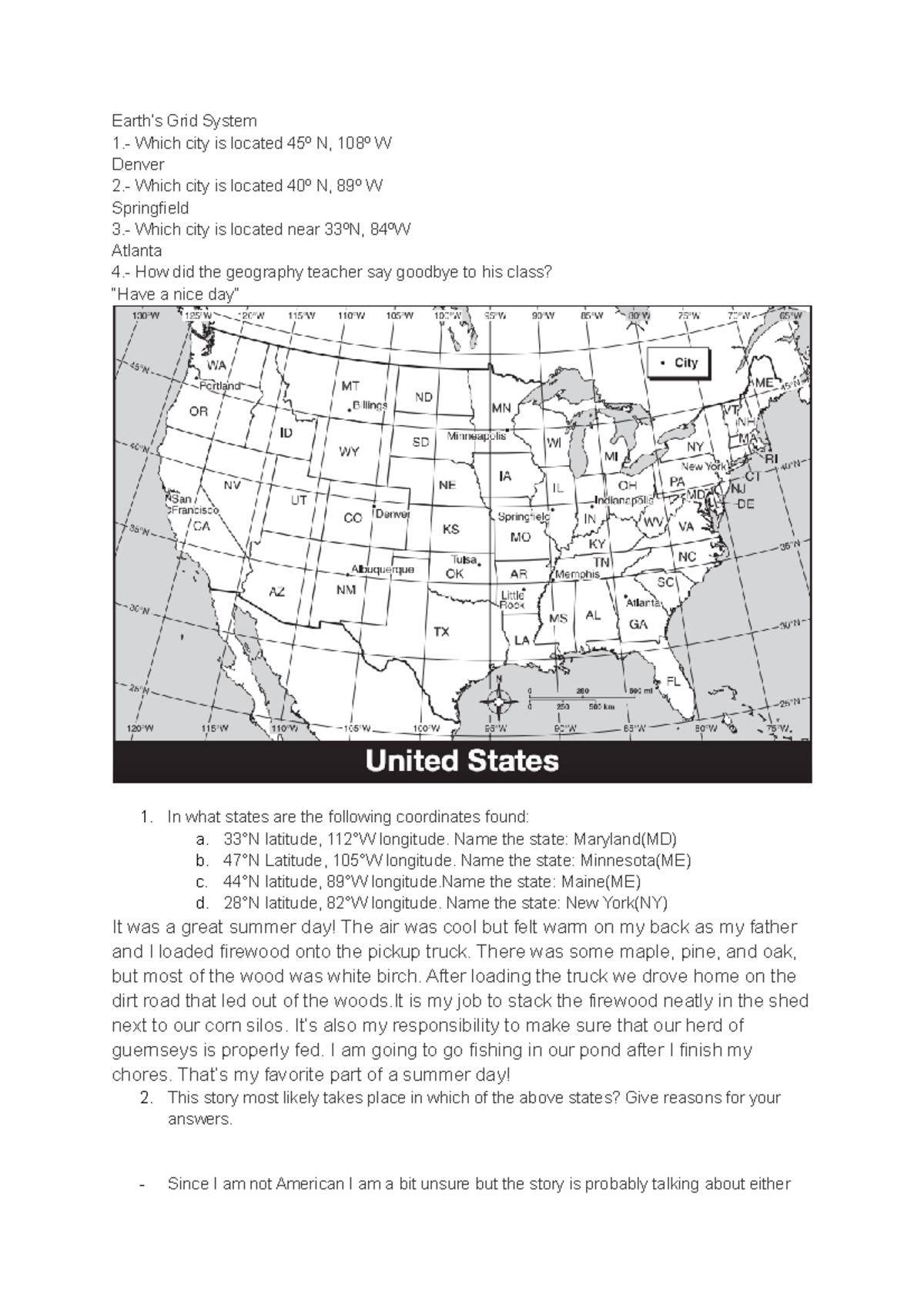 Nat Geos - Classwork - Earth’s Grid System 1.- Which city is located ...