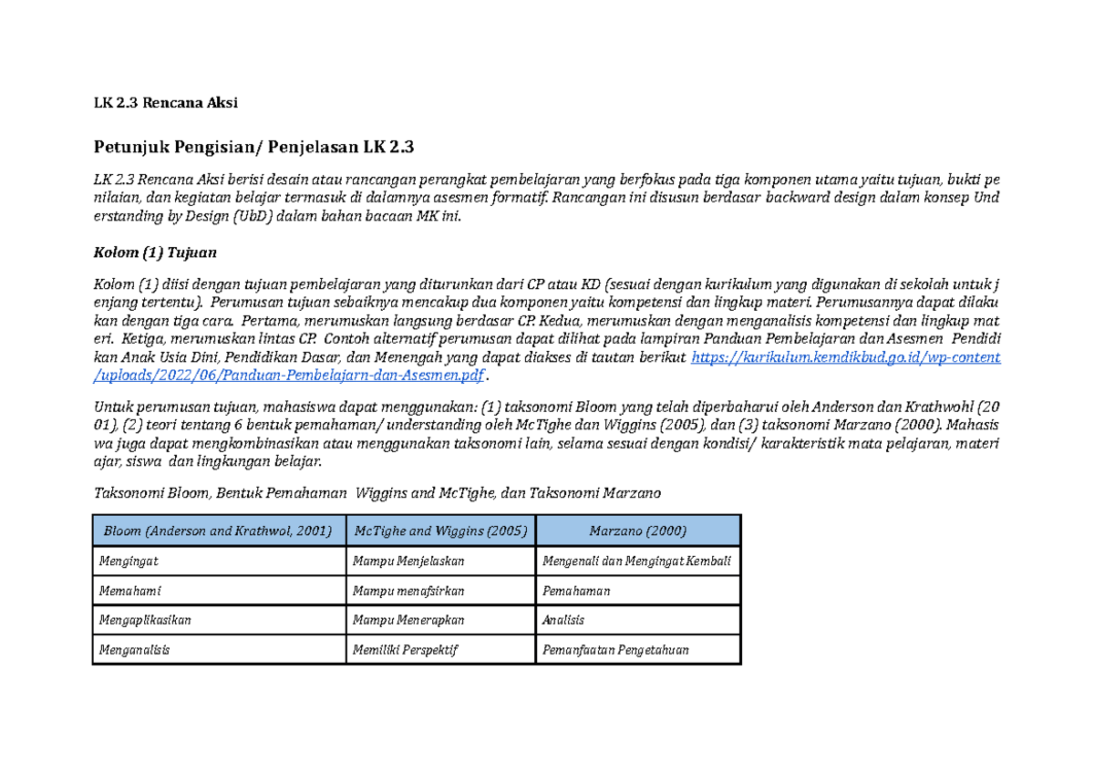 LK 2.3 Rencana Aksi LMS 2.3 LMS - LK 2 Rencana Aksi Petunjuk Pengisian/ Penjelasan LK 2. LK 2 ...