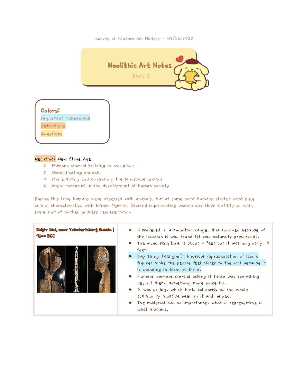 Survey of Western Art 1 Neolithic Art, Part 2 Notes - Survey of Western ...