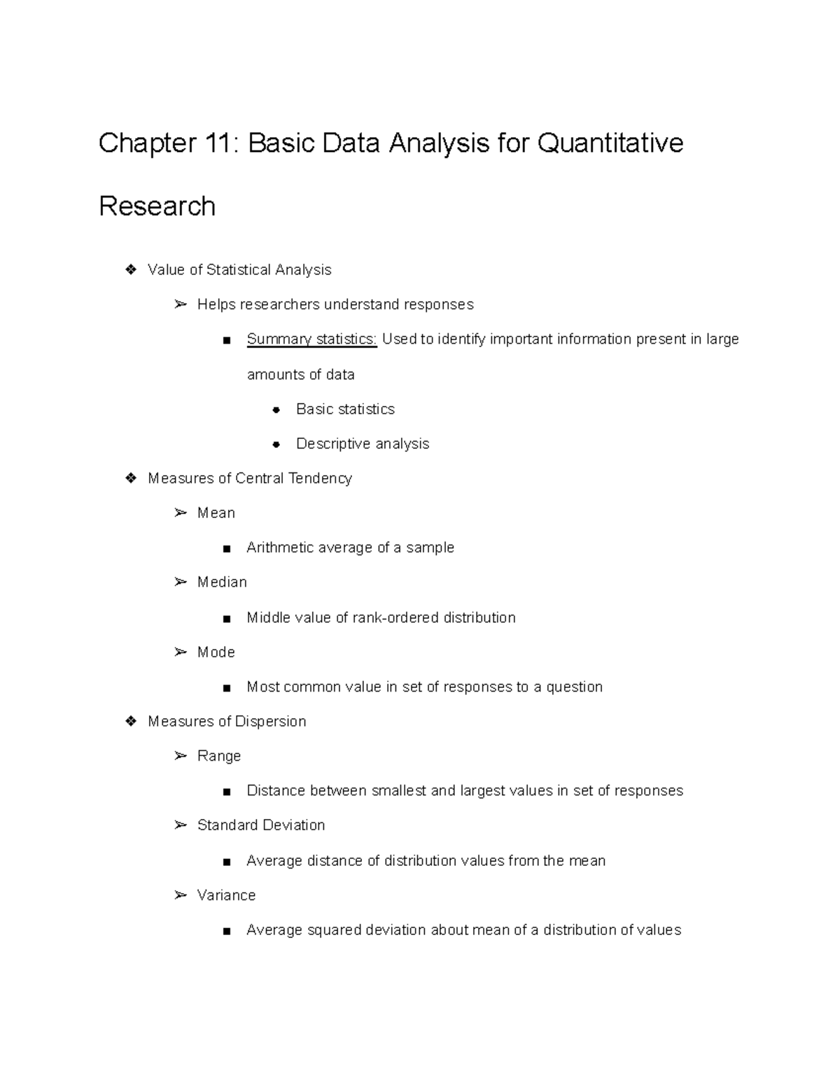 MKTG330 Chapter 11 - Chapter 11: Basic Data Analysis for Quantitative Research Value of - Studocu