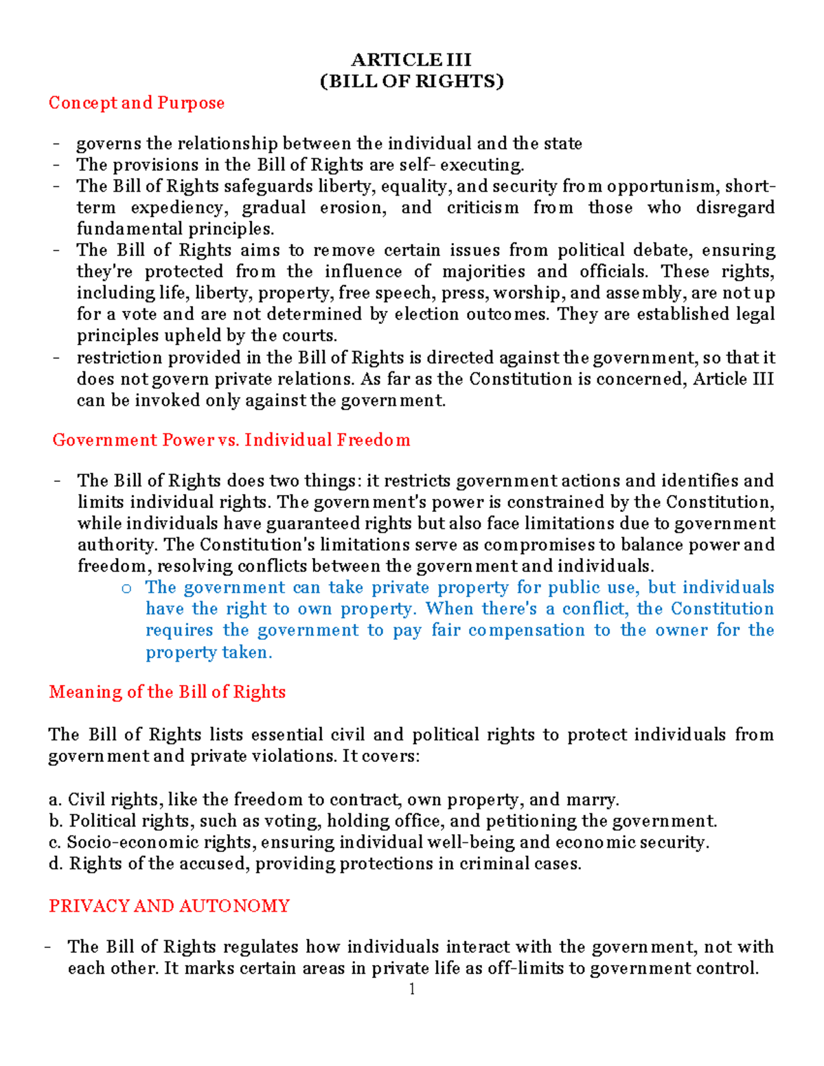Article III notes - bill of rights - ARTICLE III (BILL OF RIGHTS ...