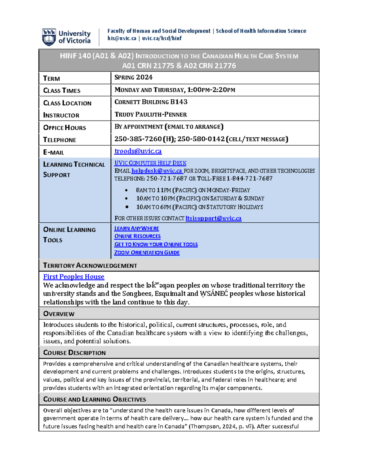 202401 HINF 140 (A01&A02) Course Outline Template 1 - Faculty of Human ...