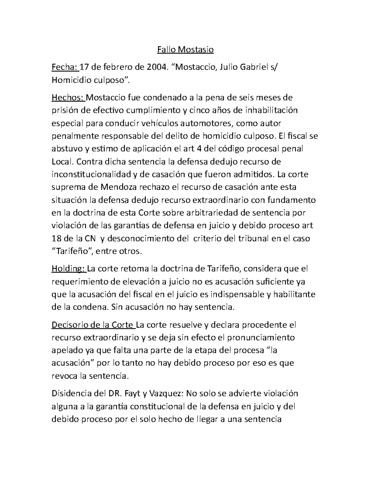 Fallo Mostasio - Fallo Mostasio Fecha: 17 de febrero de 2004 ...