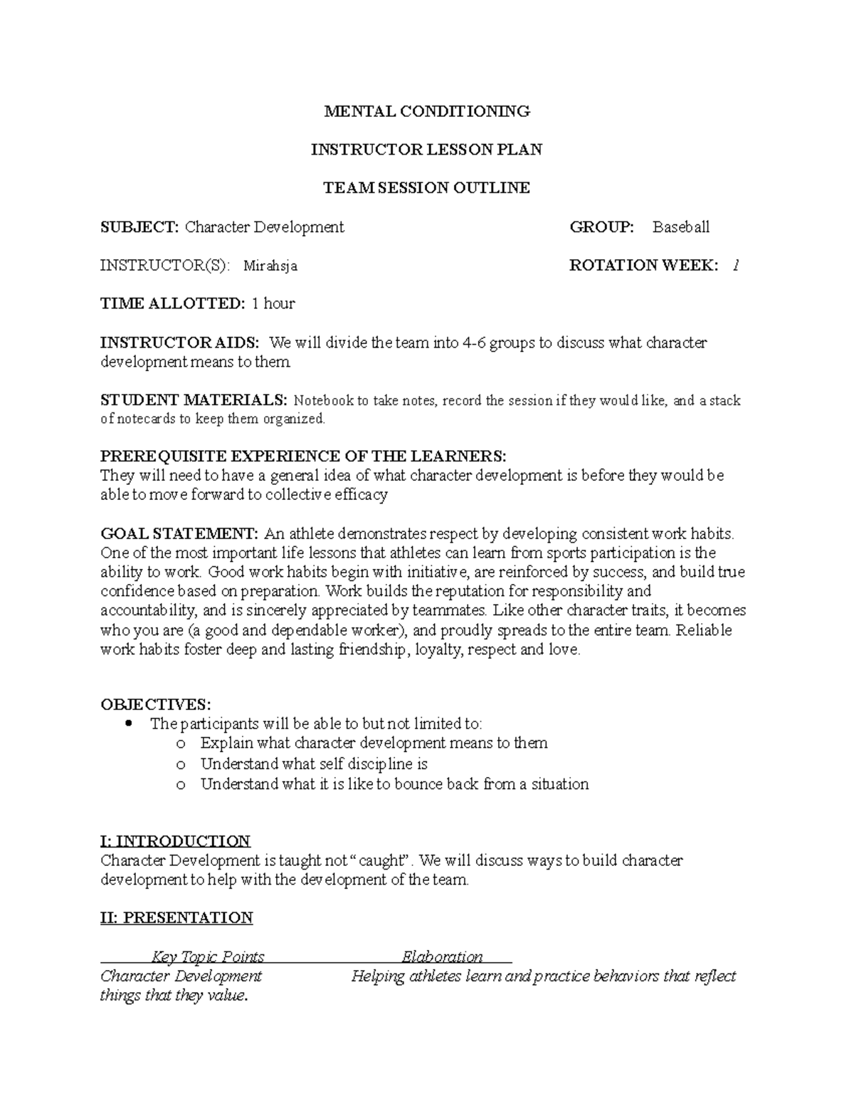 Group 5 - Baseball Final Draft - MENTAL CONDITIONING INSTRUCTOR LESSON ...