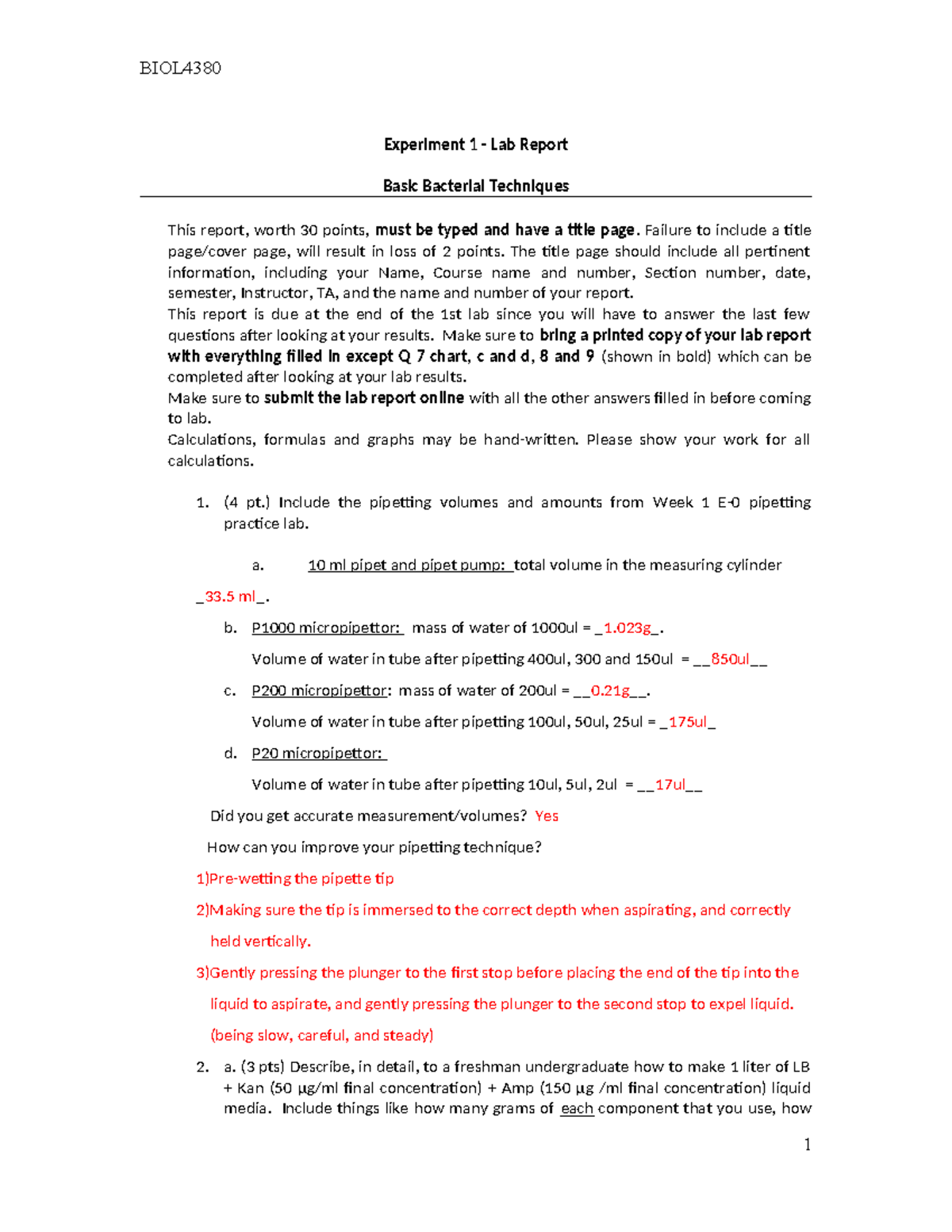 Cell Bio Lab Report 1 - Experiment 1 - Lab Report Basic Bacterial ...