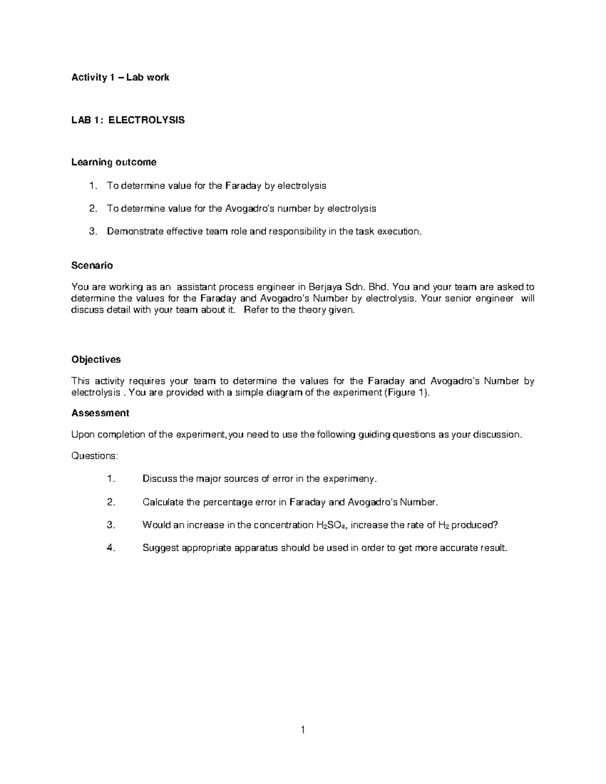 2. LAB Manual Chapter 2 Electrolysis - 1 Activity 1 – Lab work LAB 1 : ELECTROLYSIS Learning ...