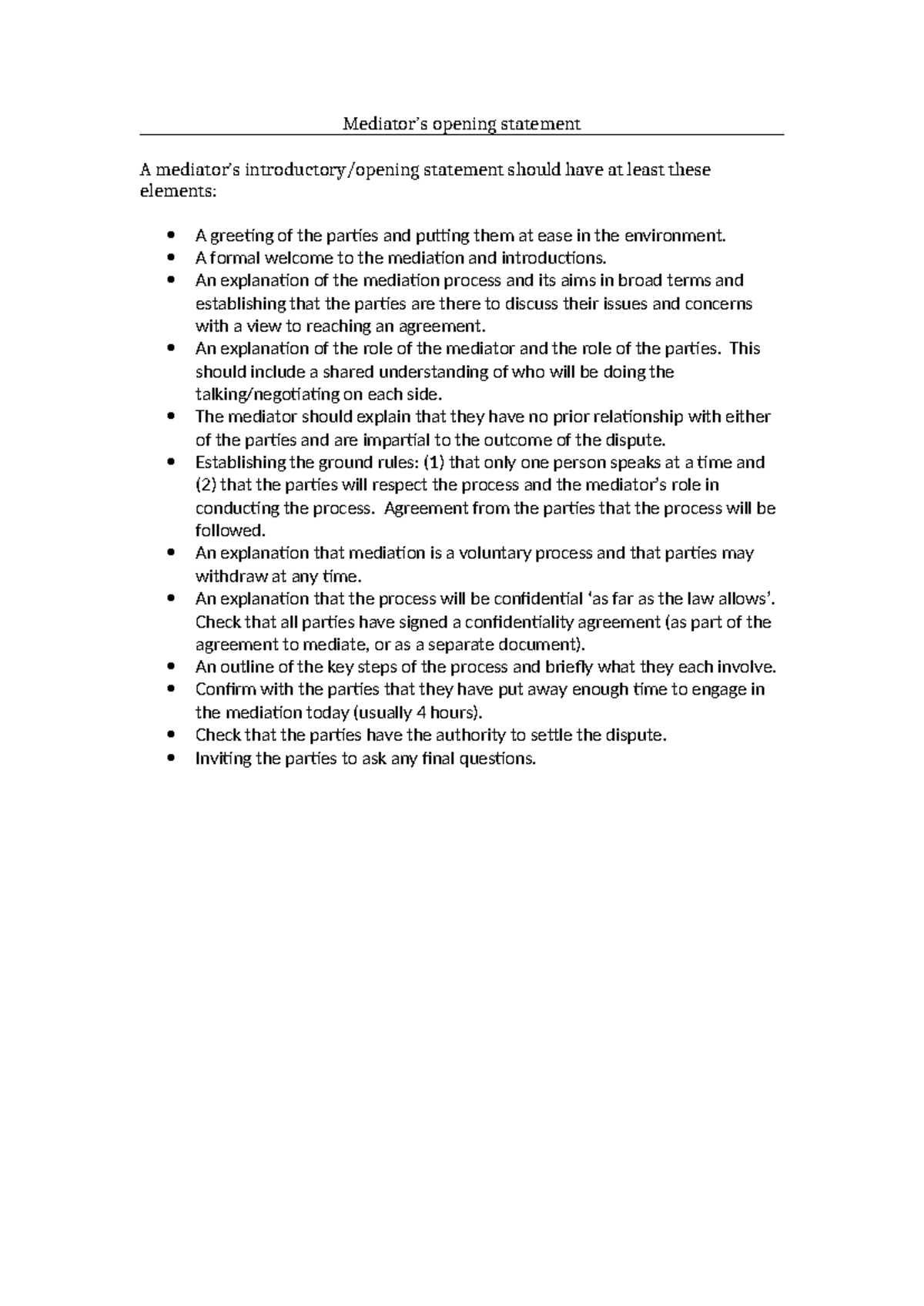 Mediator opening statement - Mediator’s opening statement A mediator’s ...