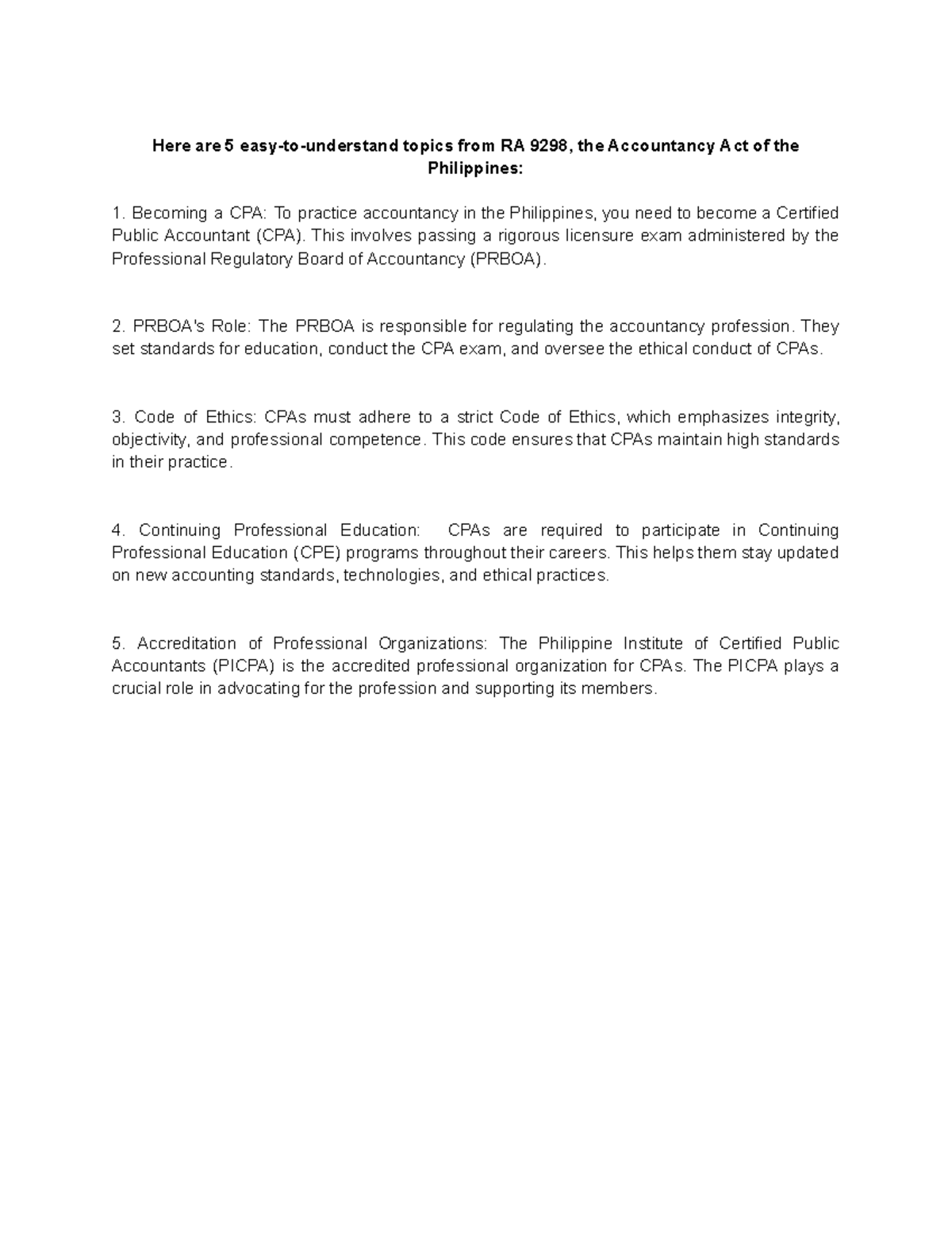 RA 9298 - audit (Sd) - ACCOUNTANCY PROFESSION - Here are 5 easy-to ...