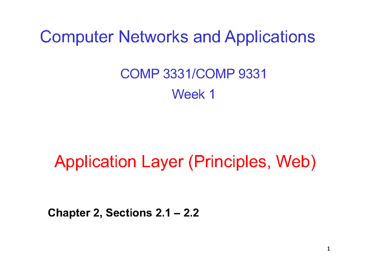 4 - Applications-Intro - Application Layer (Principles, Web) Computer Networks and Applications ...