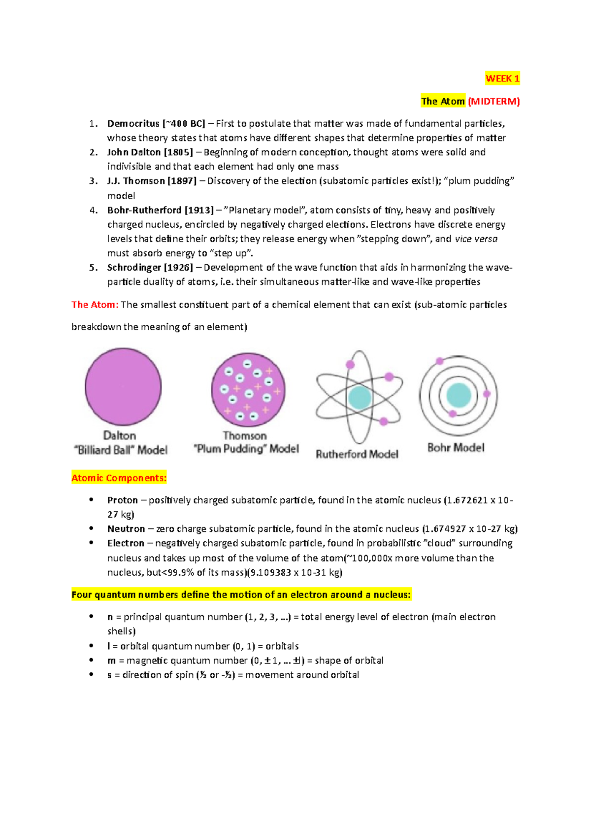 Geochemistry Notes - WEEK 1 The Atom (MIDTERM) Democritus [~400 BC ...