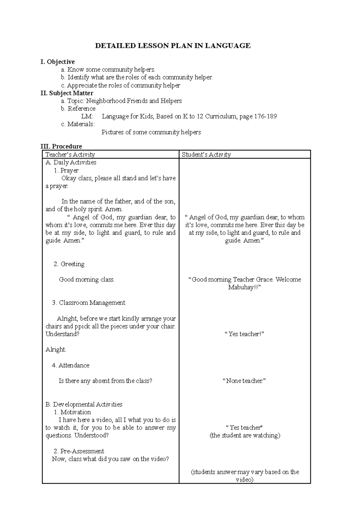 Detailed Lesson PLAN IN Language - DETAILED LESSON PLAN IN LANGUAGE I ...