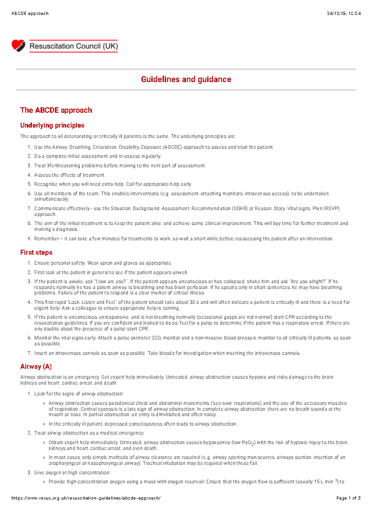 Abcde approach - ABCDE approach 24/12/19, 10) resus.org/resuscitation ...