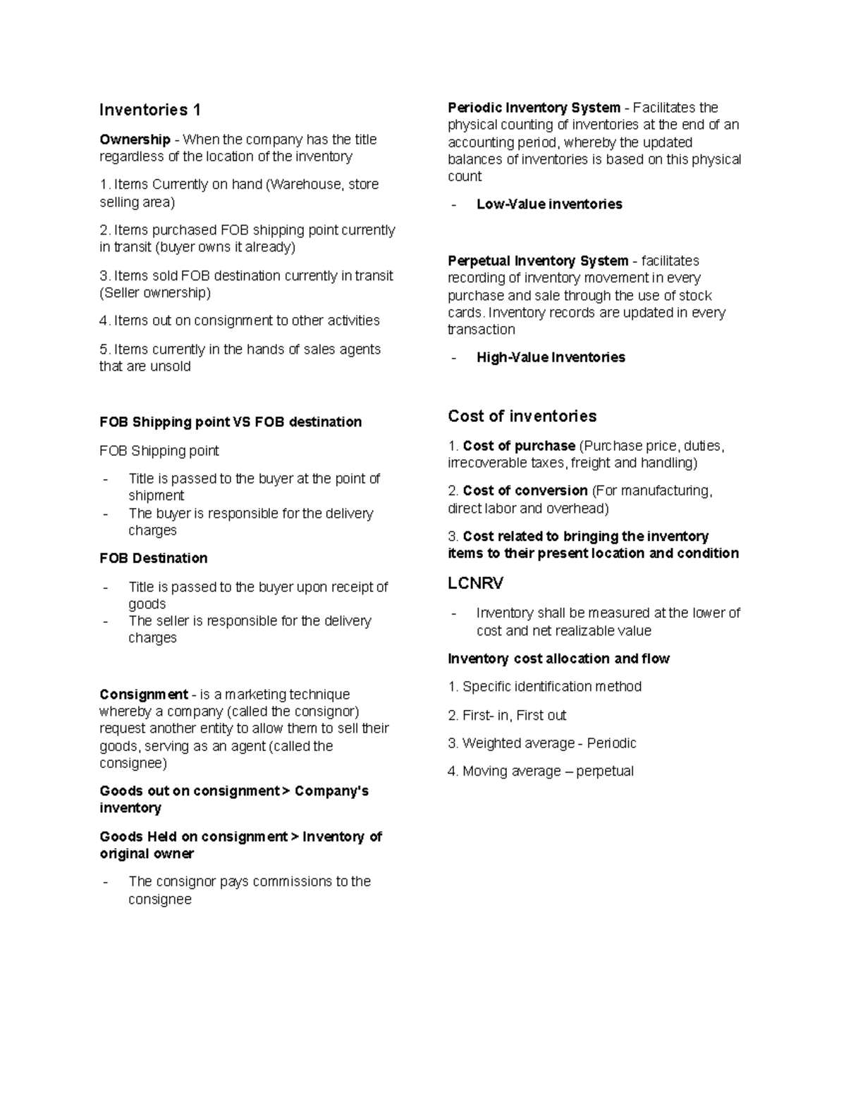 Intacc- Chapter-1 - Chapter 1 - Inventories 1 Ownership - When the ...