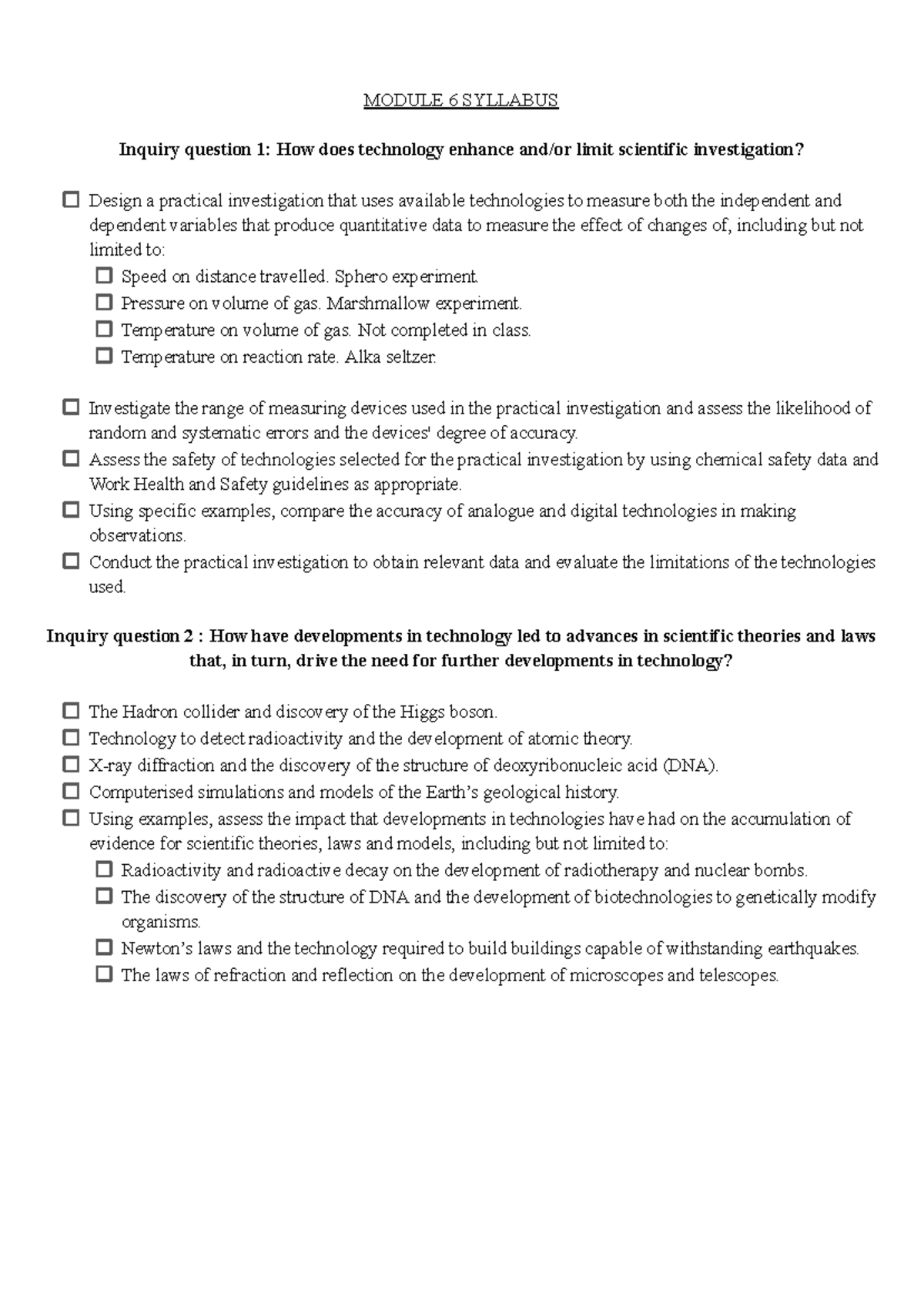 Investigating Science MOD 6 Task 2 Year 12 Notes - MODULE 6 SYLLABUS ...