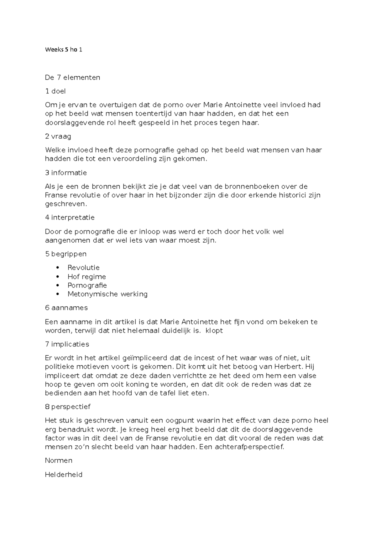 Week 5 ho1 - verplichte opdrachten - Weeks 5 ho 1 De 7 elementen 1 doel ...