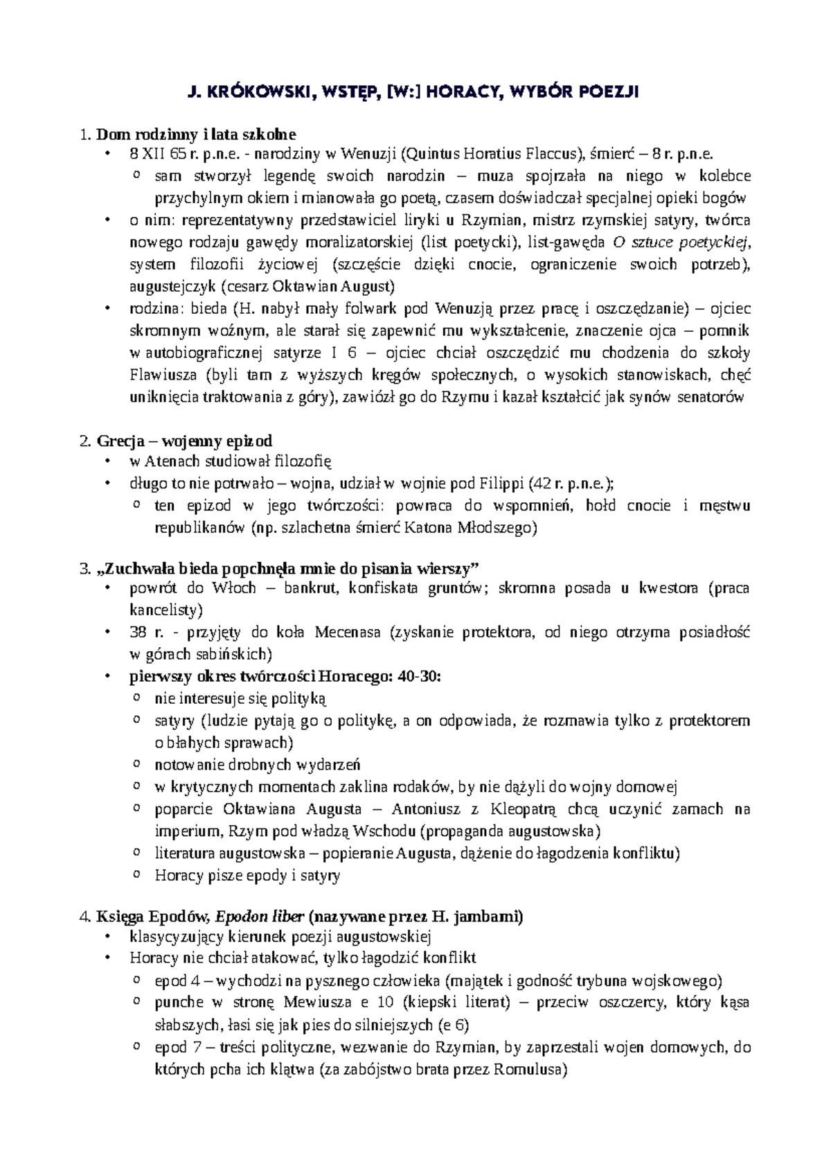 J. KrókowsKi, wstęp, [w:] Horacy, wybór poezJi - J. KróKowsKi, wstęp ...