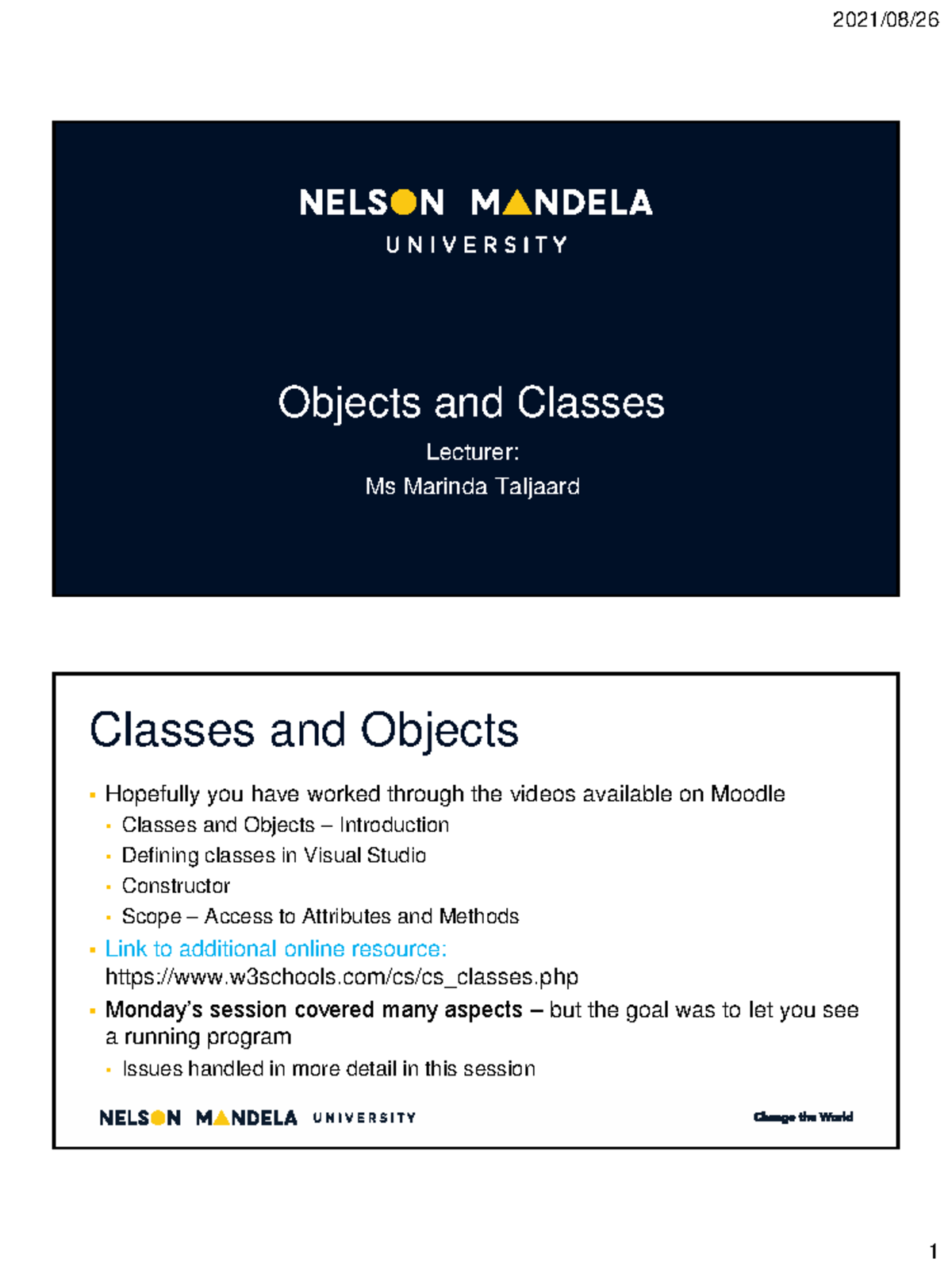 Lecture 02b - Objects and Classes - Objects and Classes Lecturer: Ms ...