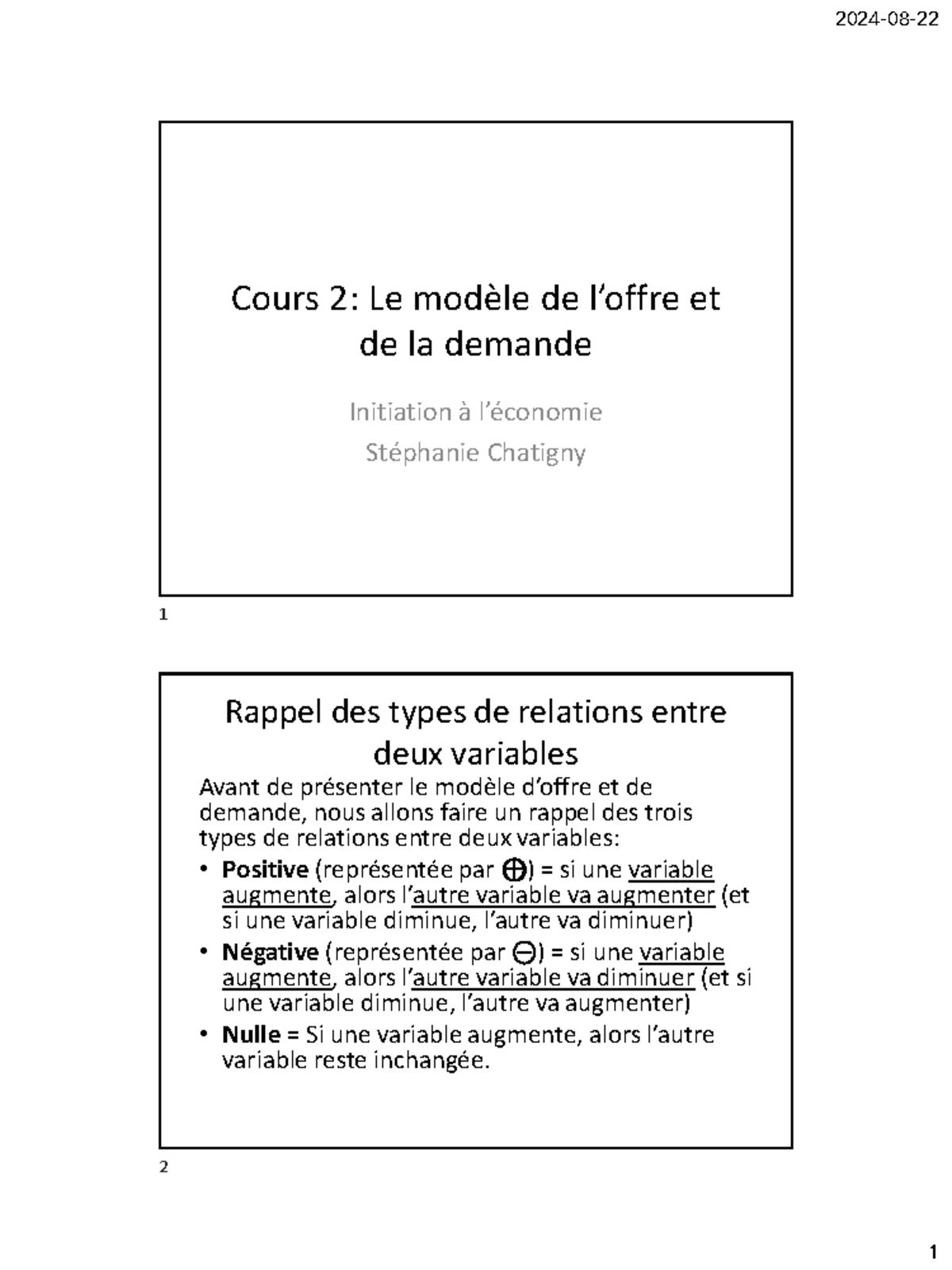 Cours 2- 2 diapo par page - Cours 2: Le modèle de l’offre et de la demande Initiation à l ...