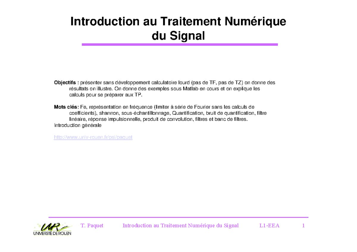 Introduction au traitement du signal - Introduction au Traitement ...