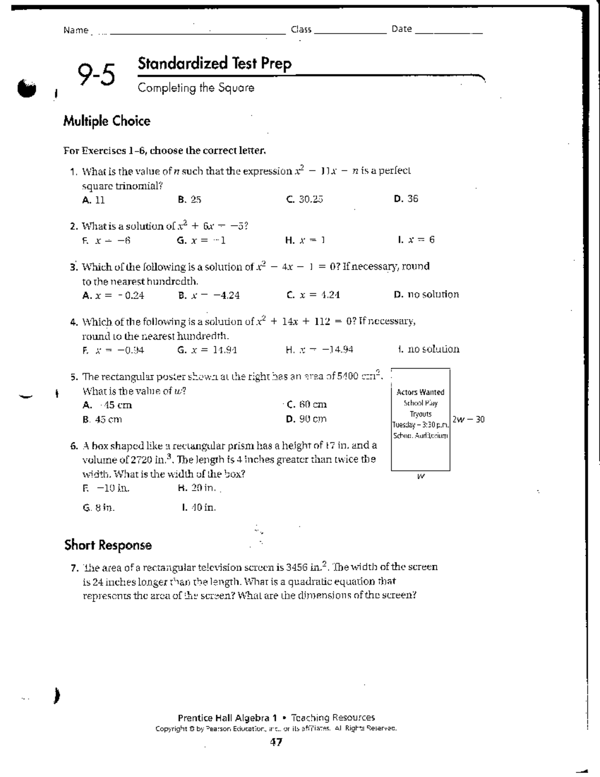 9-5 Test Prep Unlock the Code WS - Name 9- Stqndordized Test Prep 3r ...
