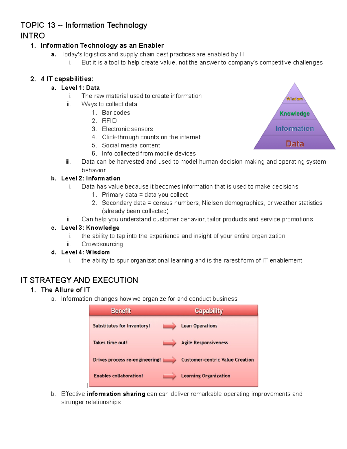Topic 13 Notes MGT 431 - TOPIC 13 - Information Technology INTRO 1 ...