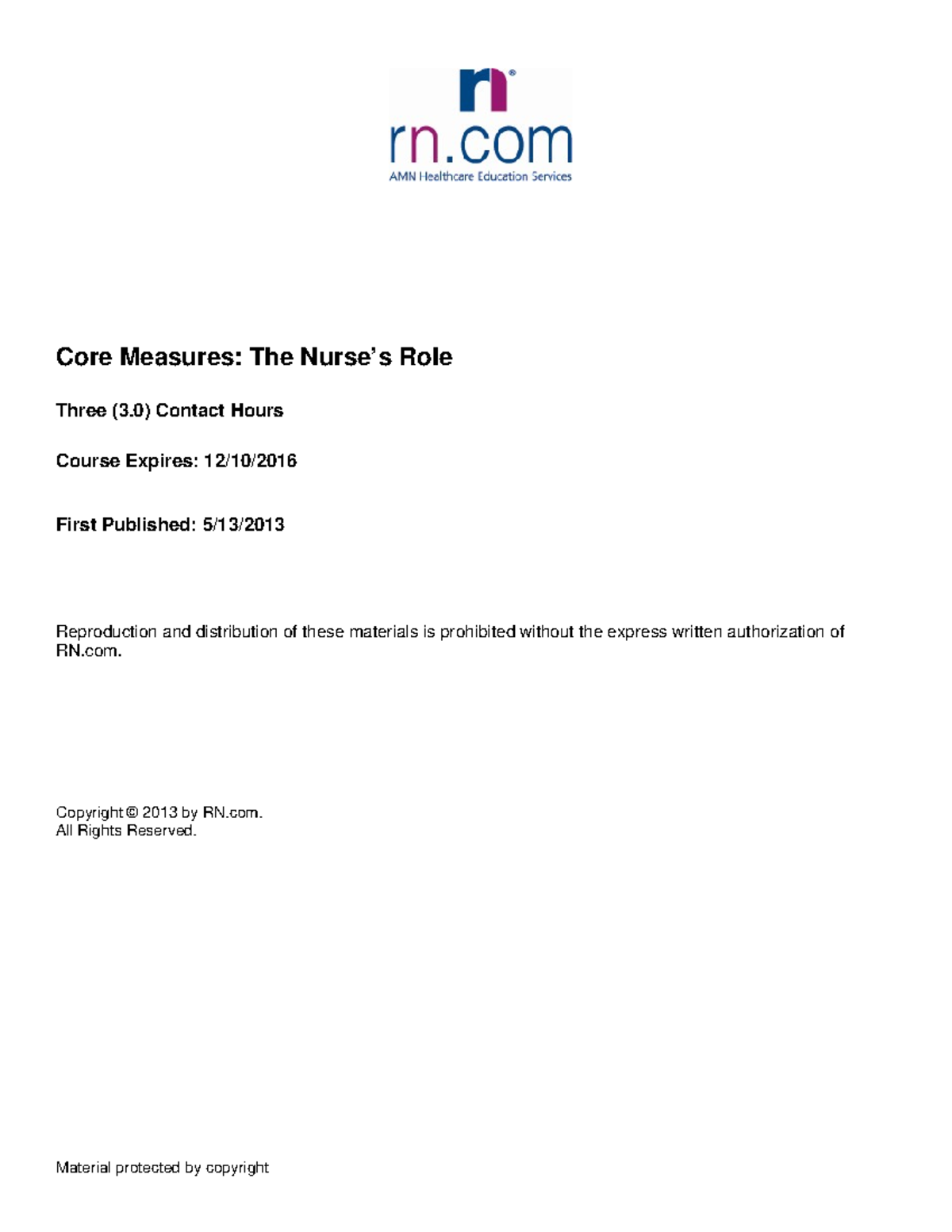 Core Measures Explanation - Core Measures: The Nurse’s Role Three (3 ...