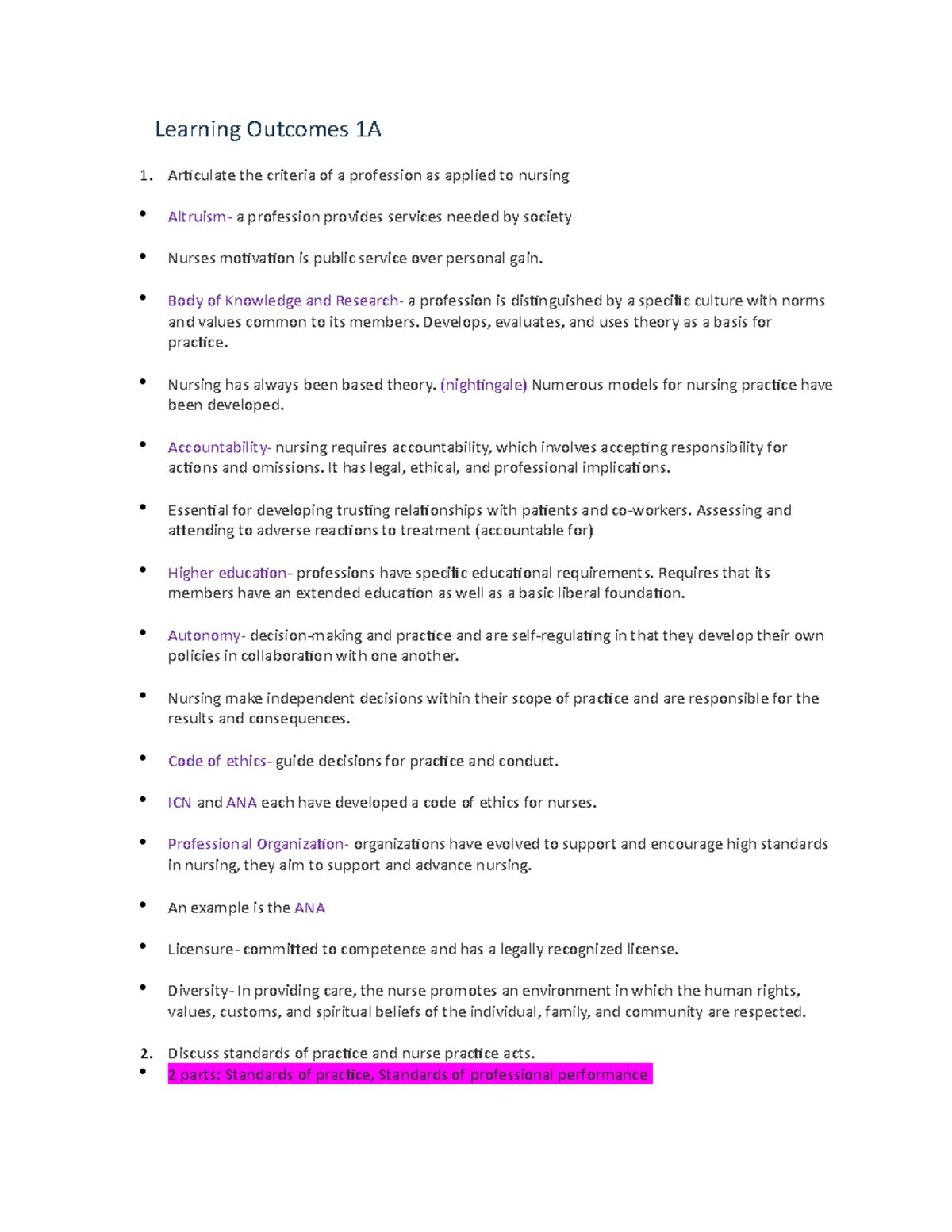 Learning Outcomes 1A - objectives week 1 - Learning Outcomes 1A Articulate the criteria of a ...