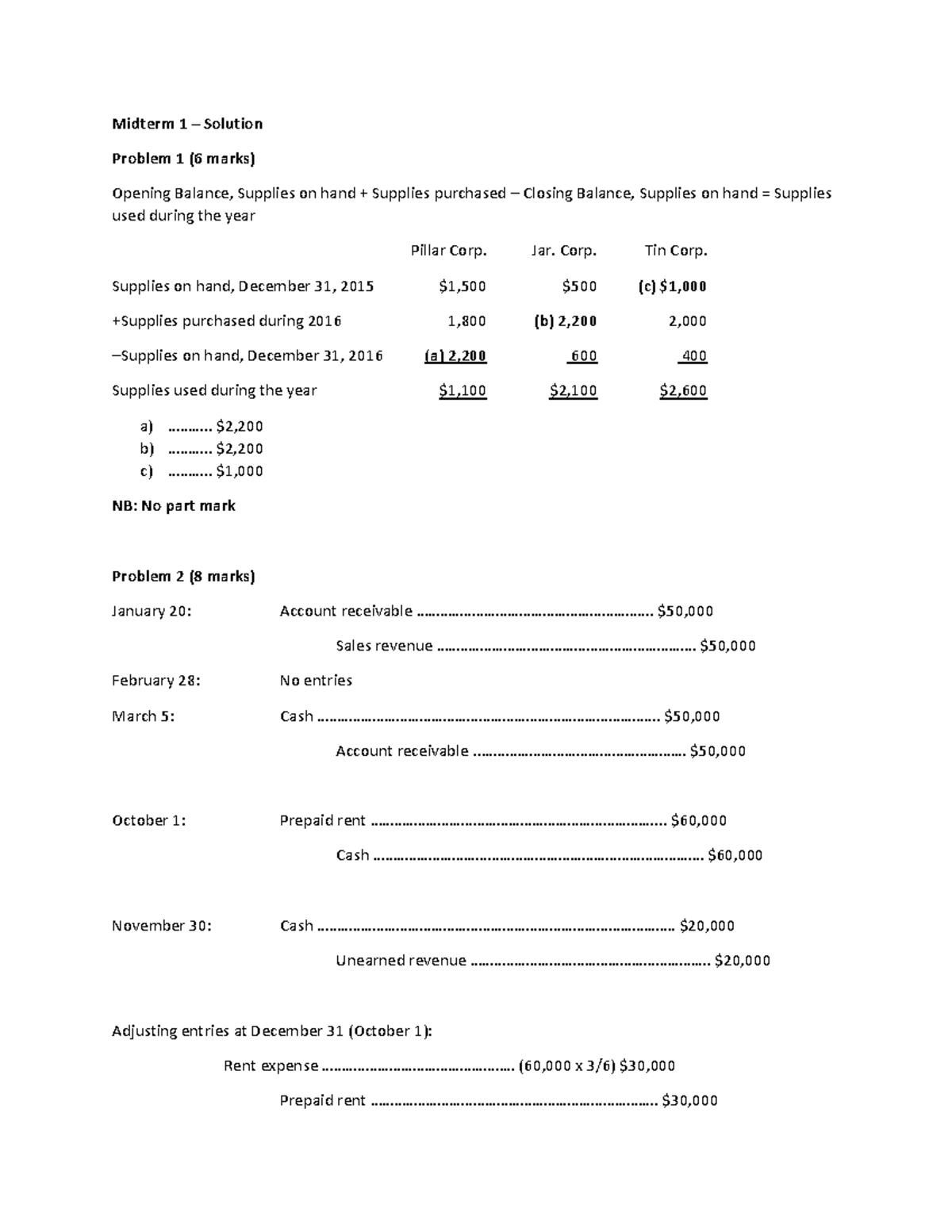 Midterm 1 9 October 2019, answers - Warning: TT: undefined function: 32 Warning: TT: undefined ...