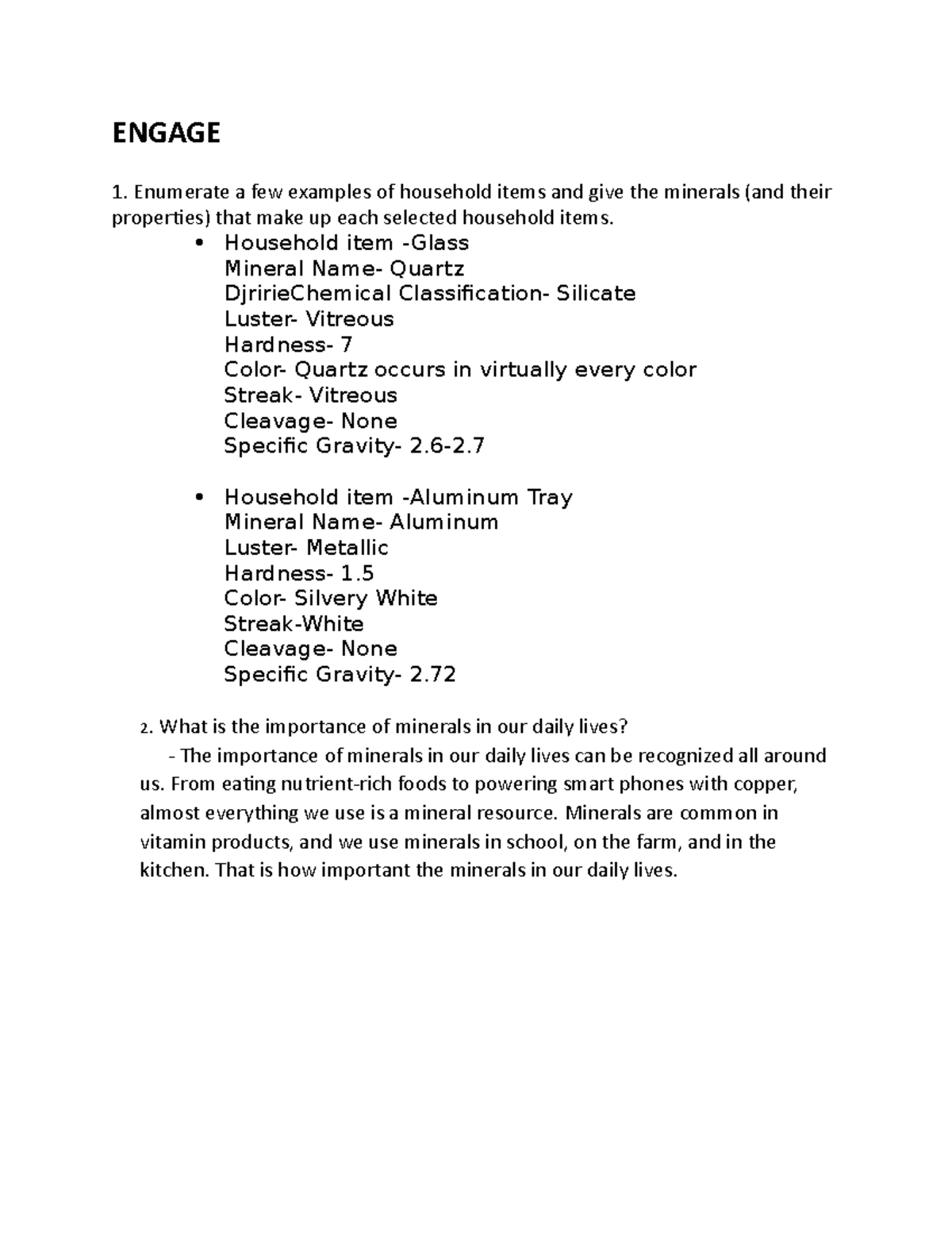 Engage 2 - fsdfsf - ENGAGE Enumerate a few examples of household items ...