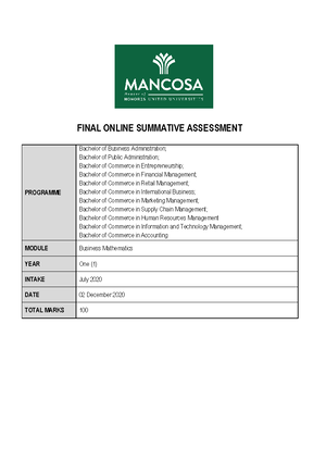 Business Mathematics - Study Material - Module Guide Copyright© 2021 ...