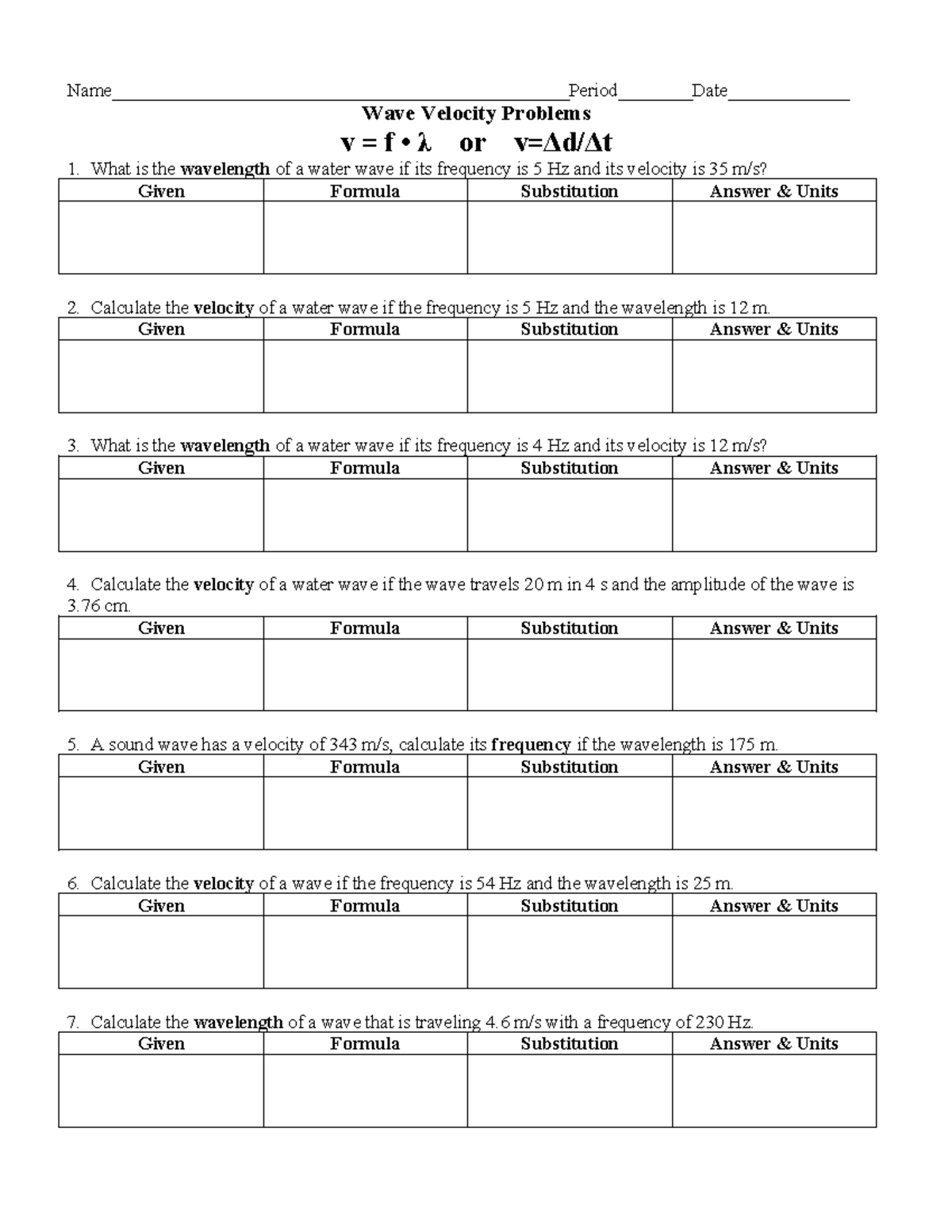 Wave velocity problems 1 - - Studocu