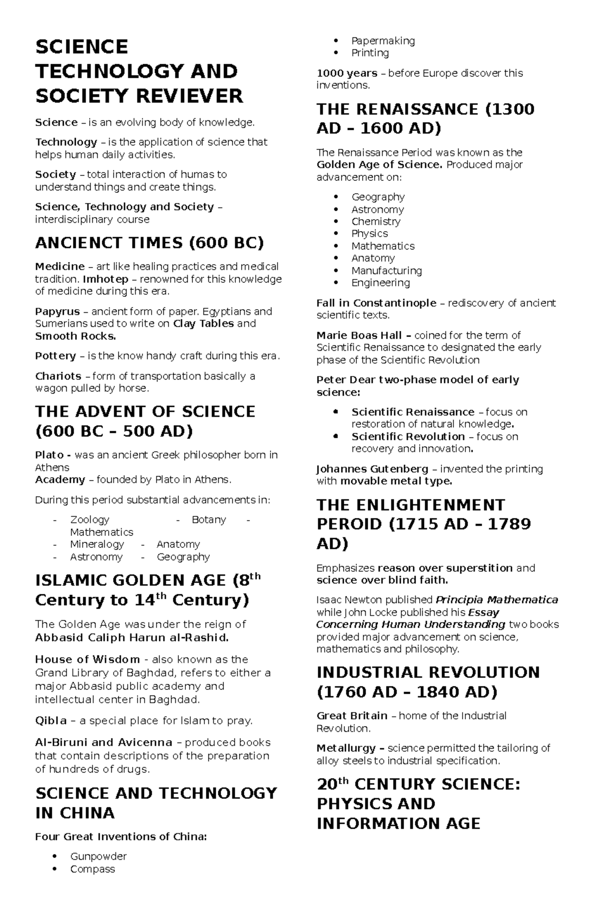 Science Technology AND Society Reviever - SCIENCE TECHNOLOGY AND ...