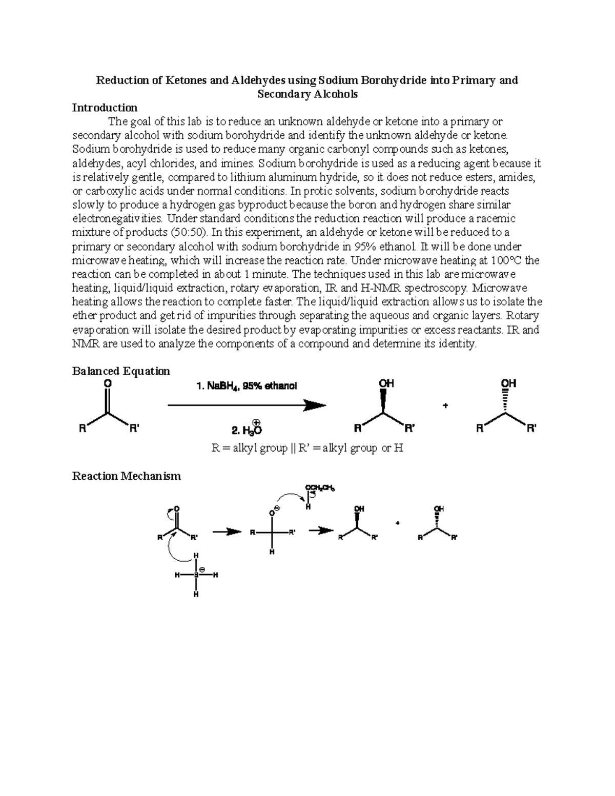 2212 Lab 7 - Reduction of Ketones and Aldehydes - Reduction of Ketones ...