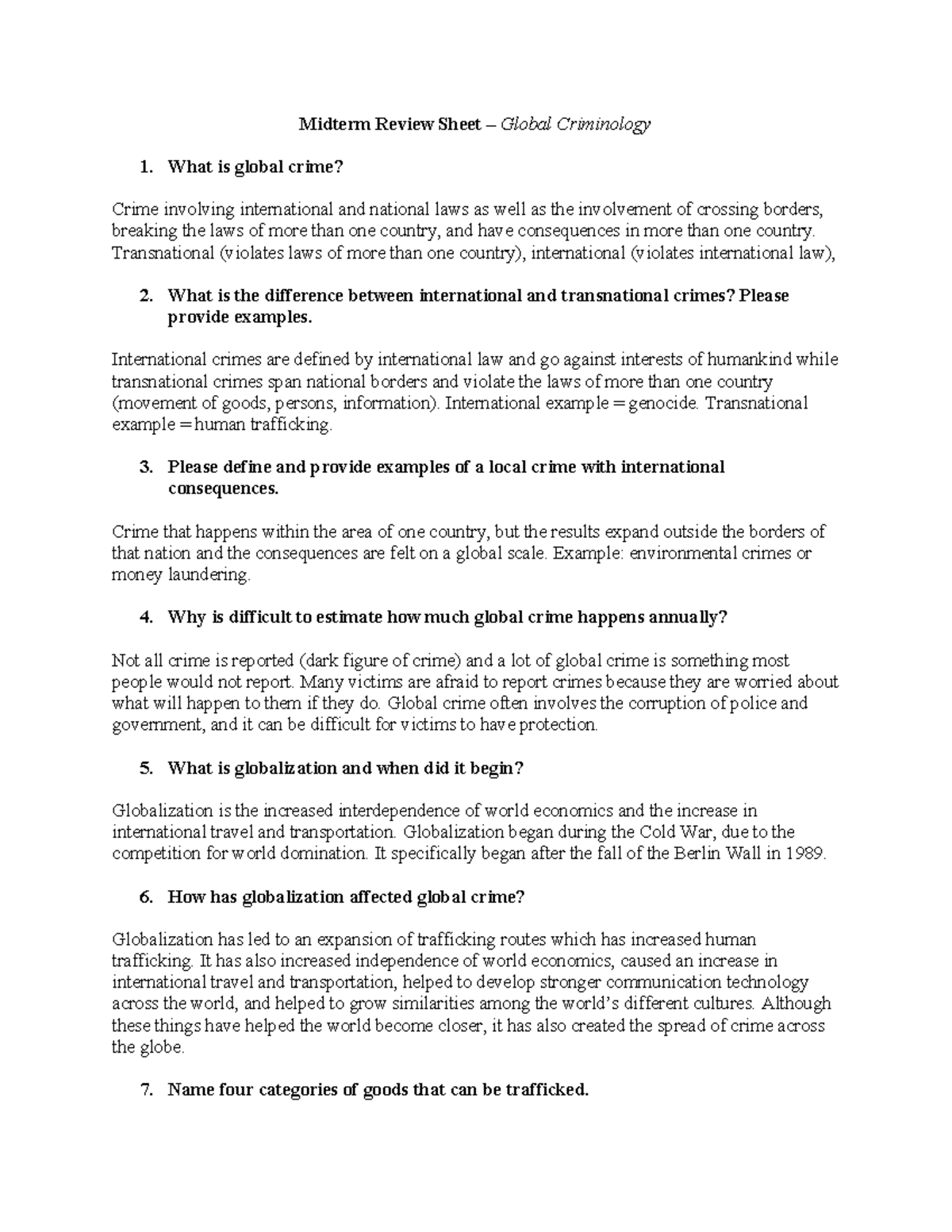 Global Criminology Midterm Review - Midterm Review Sheet – Global ...