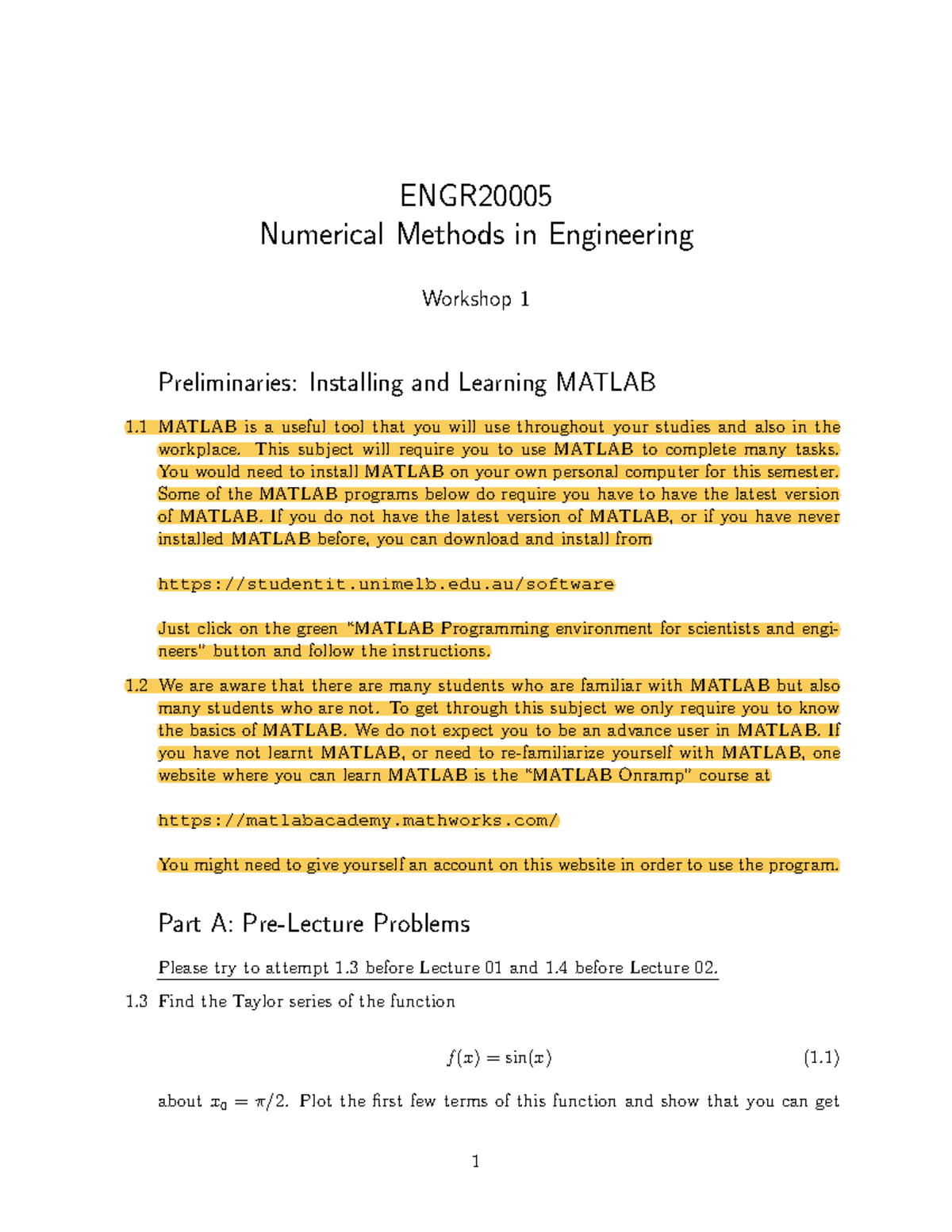 Workshop 01 - ENGR Numerical Methods in Engineering Workshop 1 Preliminaries: Installing and ...