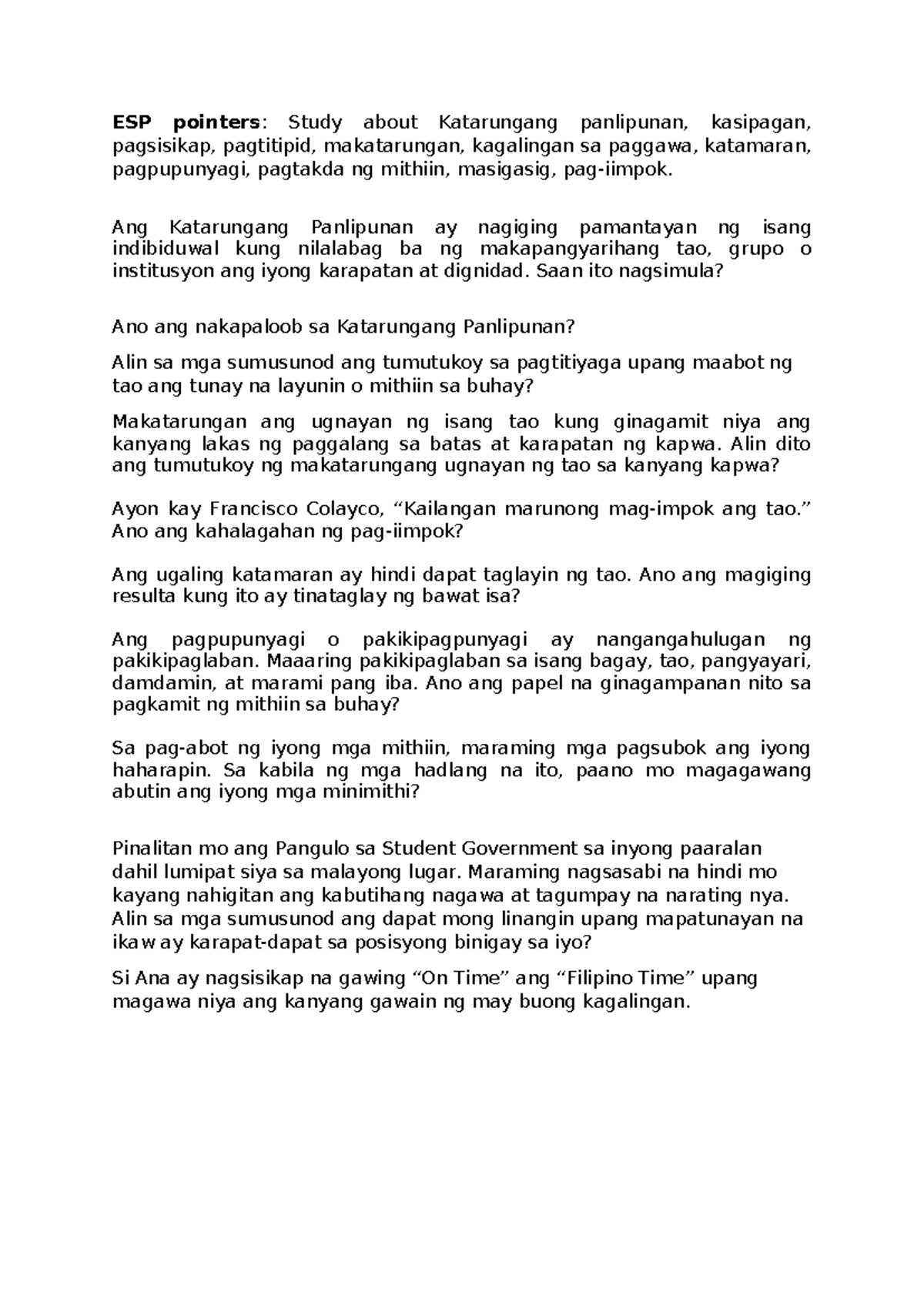 ESP-pointers - For your more understanding - ESP pointers: Study about Katarungang panlipunan ...